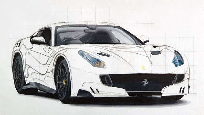 Realistic Step-by-Step Ferrari F12 TDF Drawing Tutorial