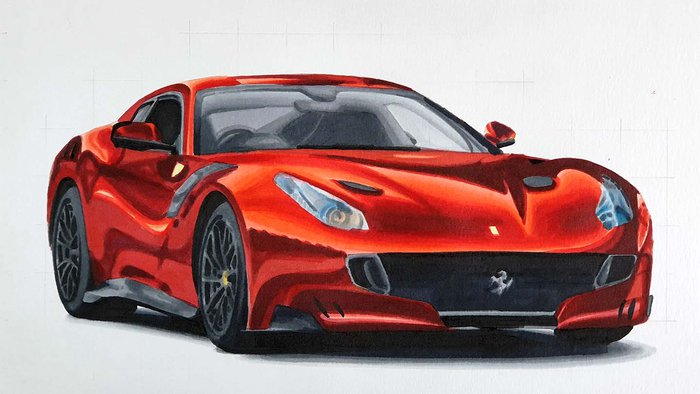 Realistic Step-by-Step Ferrari F12 TDF Drawing Tutorial