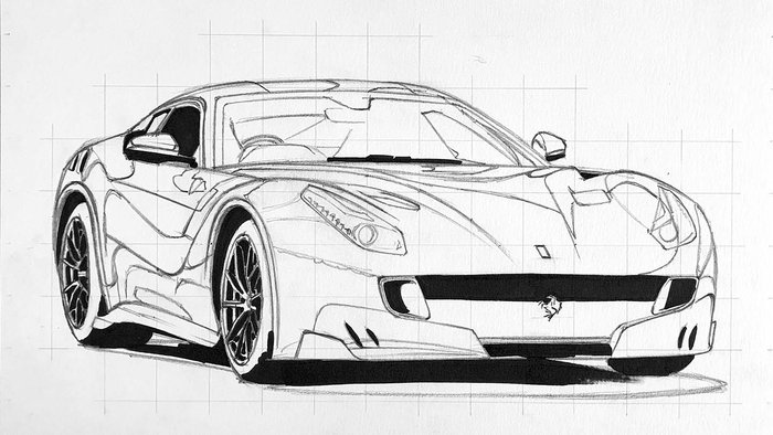 Realistic Step-by-Step Ferrari F12 TDF Drawing Tutorial