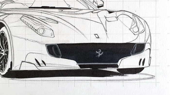 Realistic Step-by-Step Ferrari F12 TDF Drawing Tutorial