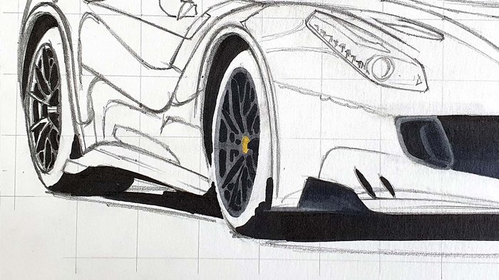 Realistic Step-by-Step Ferrari F12 TDF Drawing Tutorial
