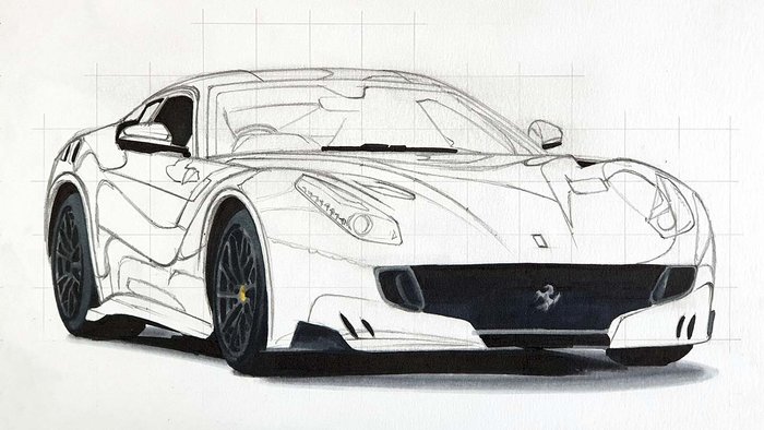 Realistic Step-by-Step Ferrari F12 TDF Drawing Tutorial