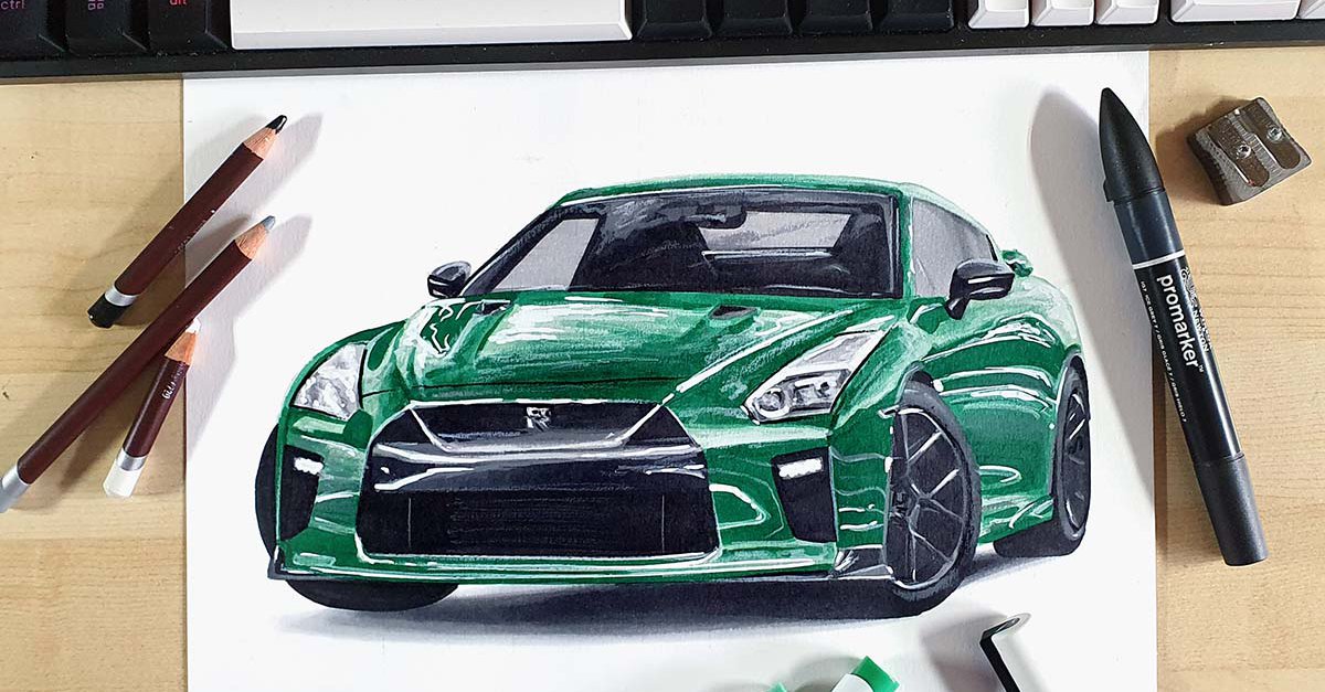 how to draw a car nissan gtr