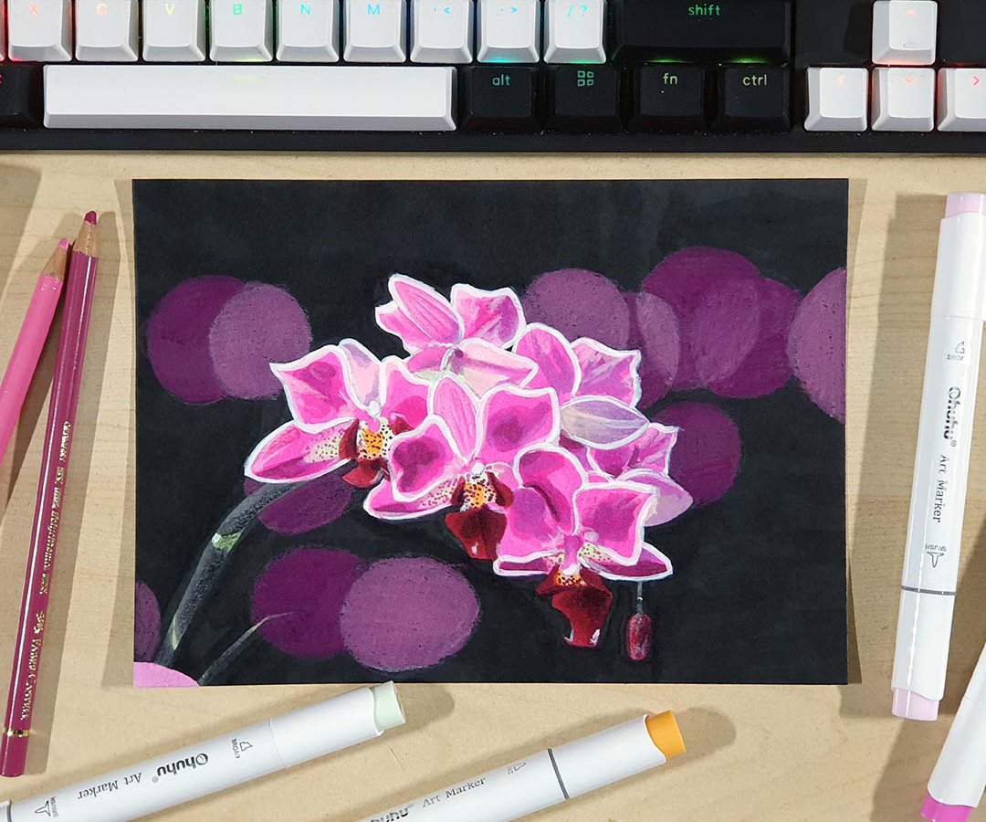 how to draw orchid flower step by step