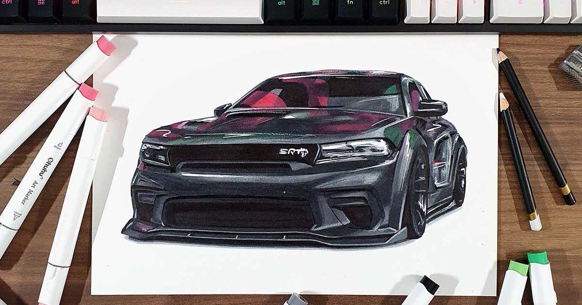 How To Draw A Dodge Charger SRT Hellcat - Realistic Step By Step ...