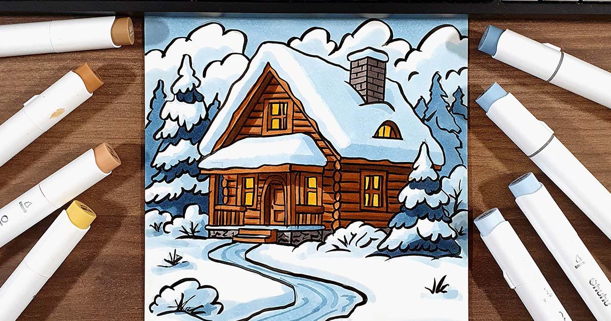 How to Draw a Cozy Winter House Scene Step by Step for Beginners