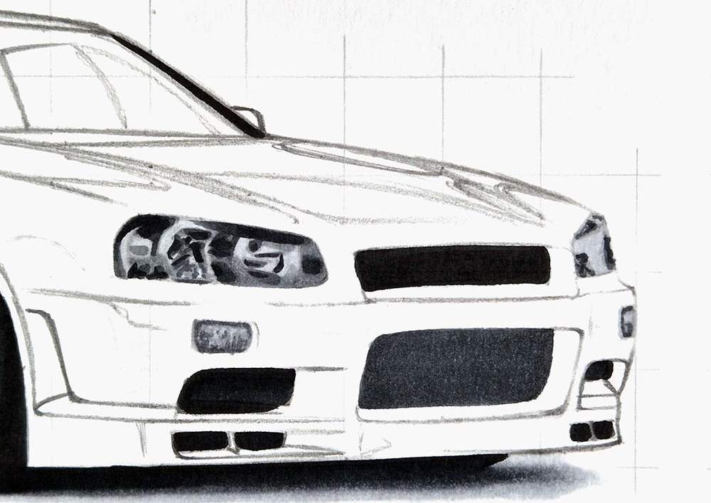 How to Draw a Nissan Skyline GTR R34 - Realistic Step by Step Guide