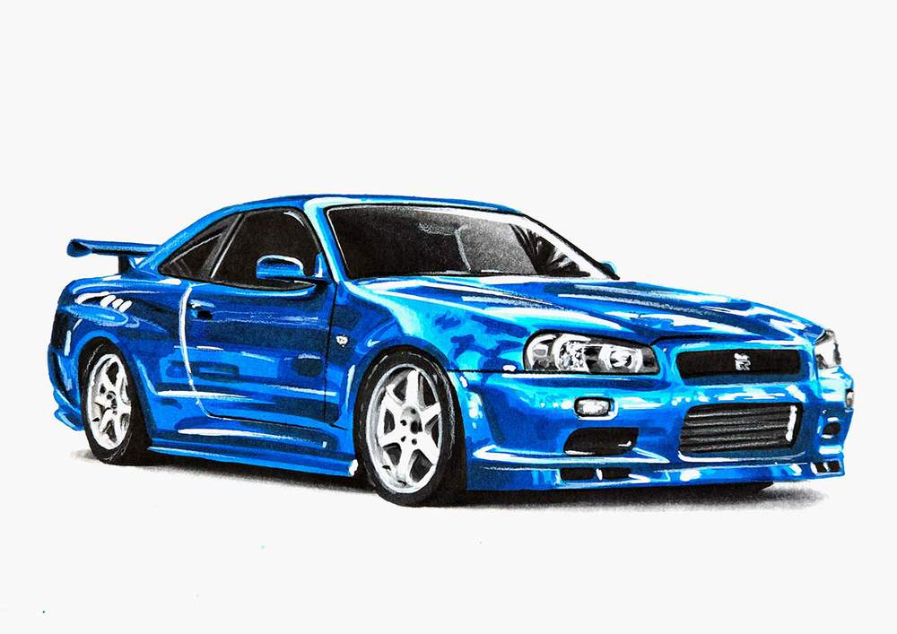 How to Draw a Nissan Skyline GTR R34 - Realistic Step by Step Guide
