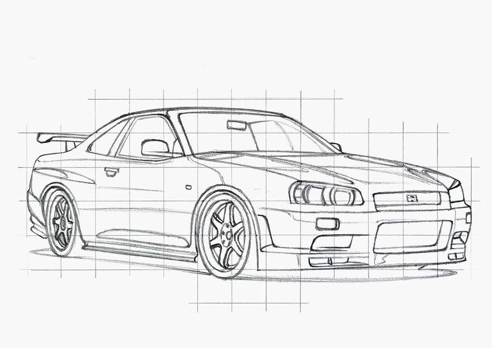 How to Draw a Nissan Skyline GTR R34 - Realistic Step by Step Guide