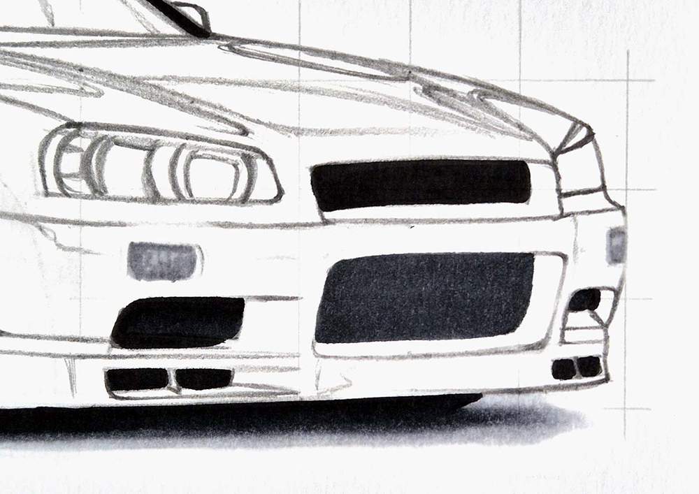 How to Draw a Nissan Skyline GTR R34 - Realistic Step by Step Guide