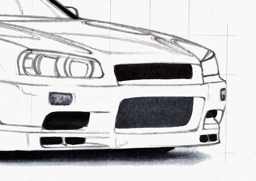 How to Draw a Nissan Skyline GTR R34 - Realistic Step by Step Guide