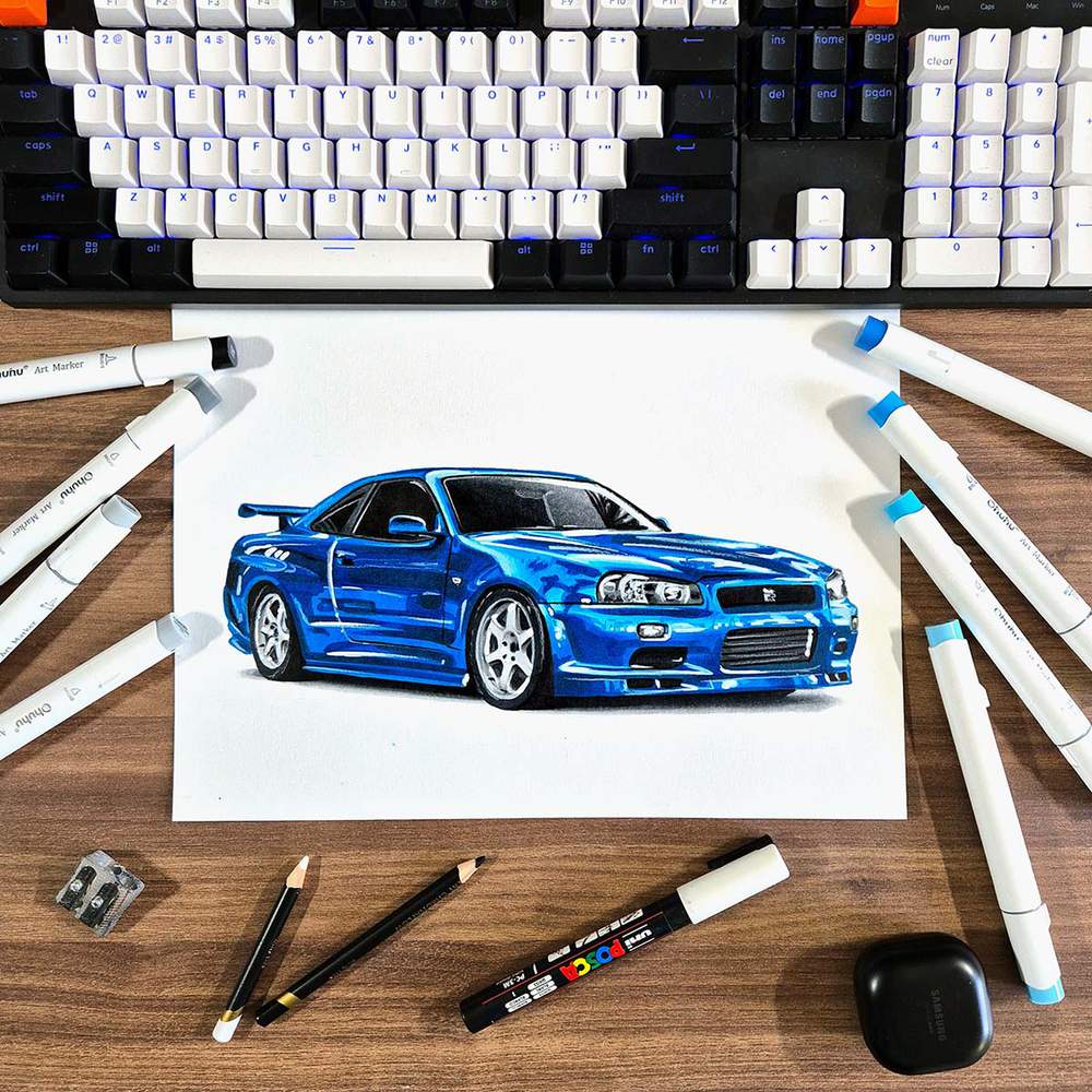 How to Draw a Nissan Skyline GTR R34 - Realistic Step by Step Guide