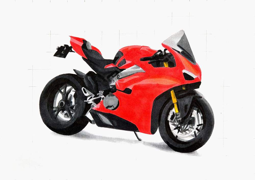 How to Draw a Motorcycle - Ducati Panigale V4S Step by Step Guide