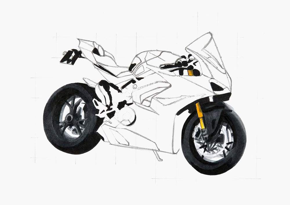 How to Draw a Motorcycle - Ducati Panigale V4S Step by Step Guide