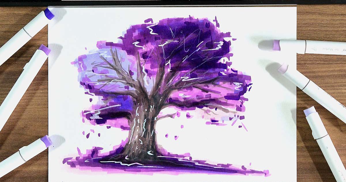 How to Draw a Magical Tree with Markers - Enchanted Purple Tree Drawing ...