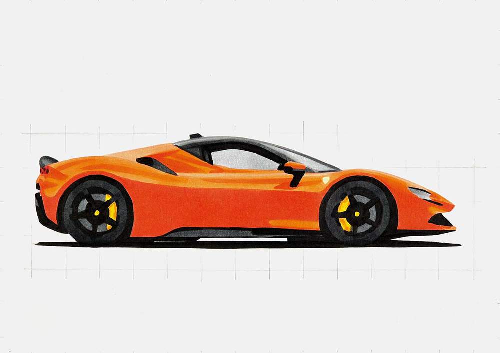 How to Draw a Ferrari SF90 Side View - Realistic Step by Step Guide
