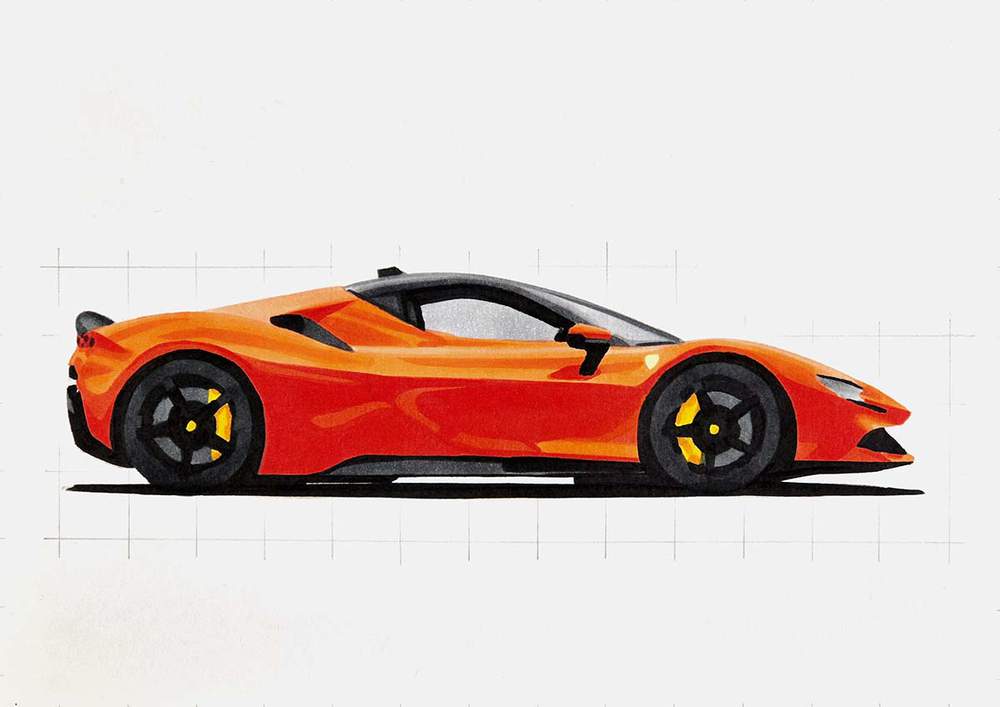 How to Draw a Ferrari SF90 Side View - Realistic Step by Step Guide