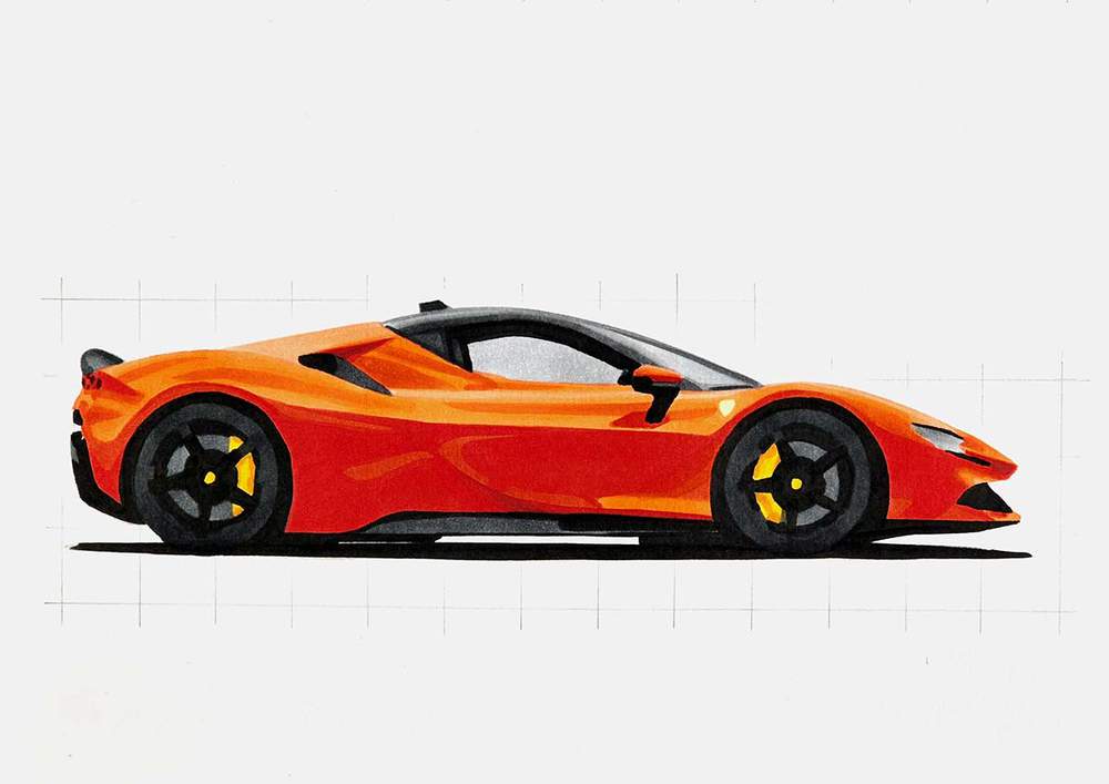 How to Draw a Ferrari SF90 Side View - Realistic Step by Step Guide