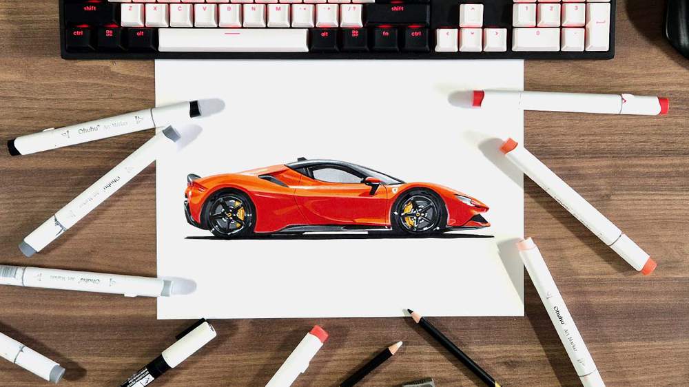 How to Draw a Ferrari SF90 Side View - Realistic Step by Step Guide