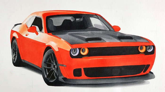 How to Draw a Dodge Challenger SRT Hellcat | Easy Step-by-Step Tutorial