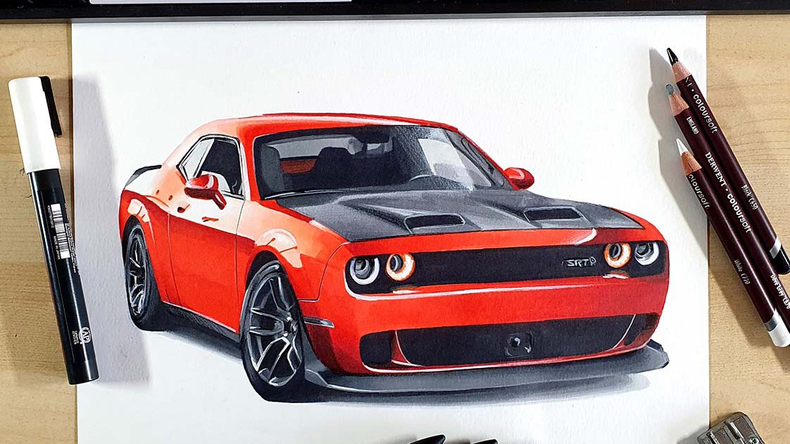 How to Draw a Dodge Challenger SRT Hellcat | Easy Step-by-Step Tutorial